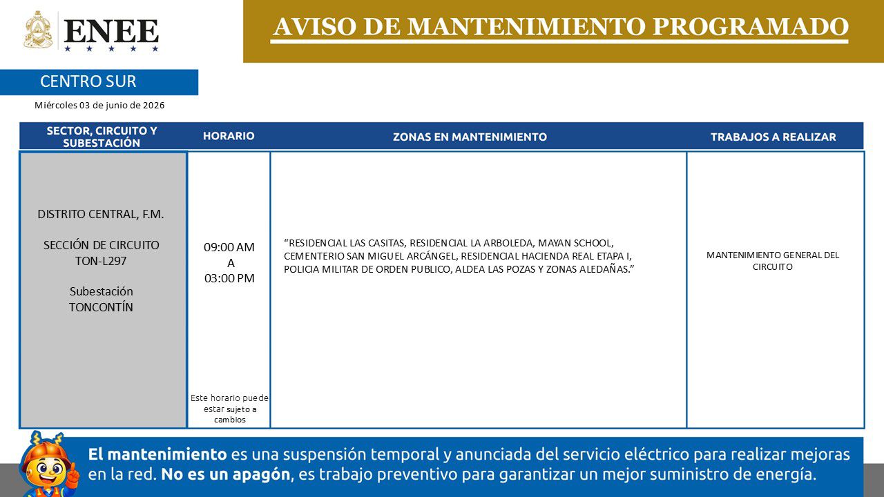 Cortes de energía hoy en Honduras: Barrios y colonias afectadas según ENEE