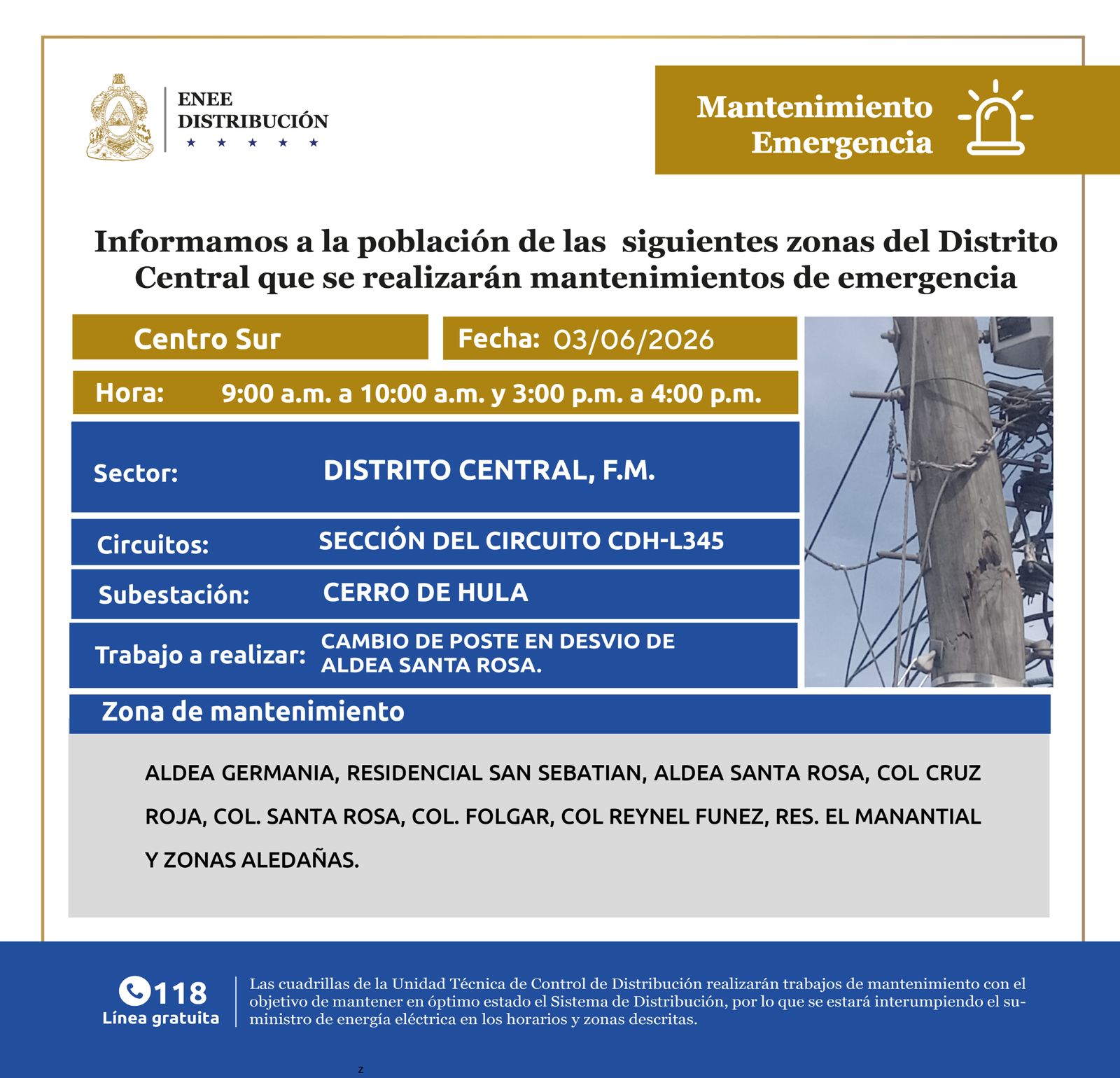 Cortes de energía hoy en Honduras: Barrios y colonias afectadas según ENEE
